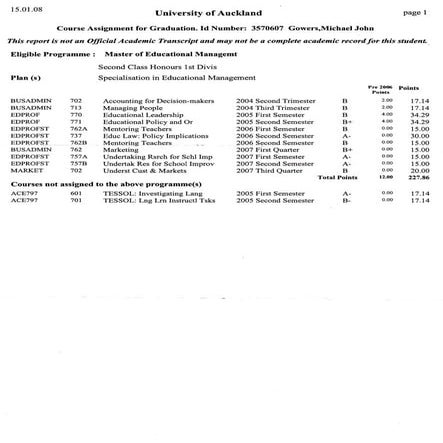 University of Auckland Courses Taken | PDF