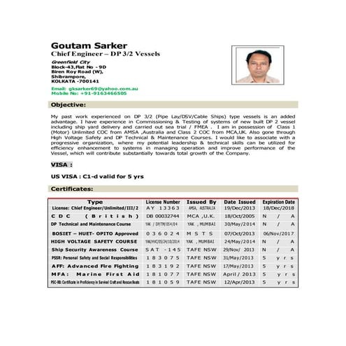 CV Mahesh Rao (Marine engineer) - 2016 | DOC