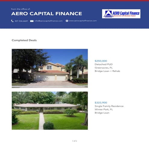 Completed Deals_Aero Capital Finance | PDF