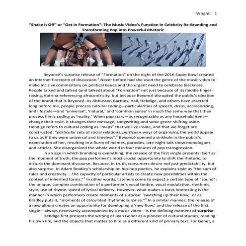 Sarah Wright short writing sample - Beyonce, Swift | PDF