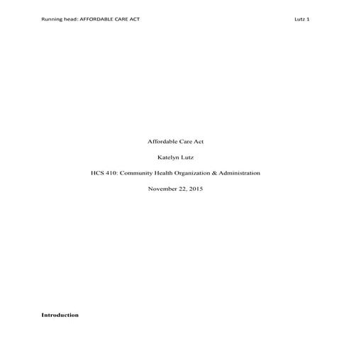 Affordable Care Act Essay | PDF