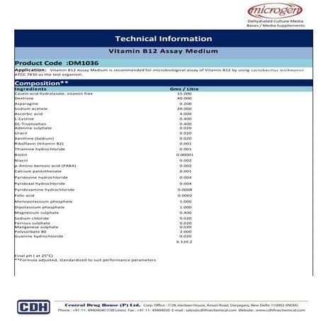 B12 ASSAY MEDIUM (VITAMIN B12 ASSAY MEDIUM) (USING L. LEICHMANNII ...