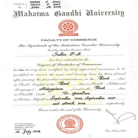 b.com certificate | PDF