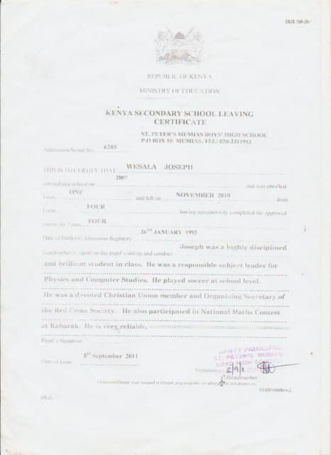 KCPE Certificate | PDF