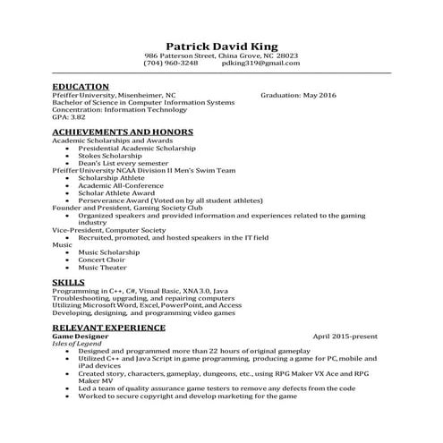 Patrick David King Resume | DOCX