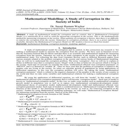 Mathematical Modelling: A Study of Corruption in the Society of India | PDF