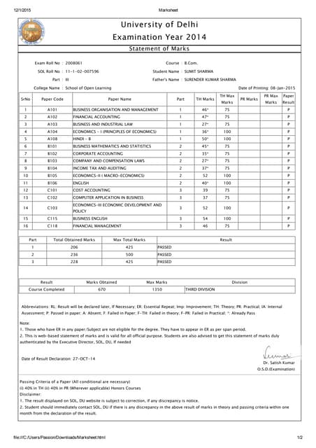 B.Sc _All Marksheet | PDF