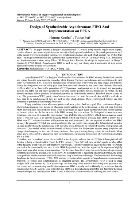 Design of Synthesizable Asynchronous FIFO And Implementation on FPGA | PDF Design of Synthesizable Asynchronous FIFO And Implementation on FPGA | PDF