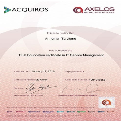 ITIL foundation-Certificate | PDF