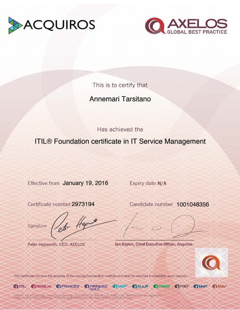 ITIL foundation-Certificate | PDF