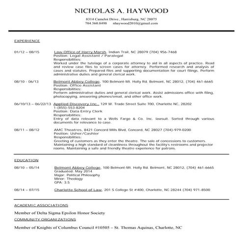 Nicholas Anthony Haywood Resume | PDF
