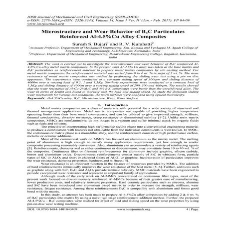 Microstructure And Wear Behavior Of B4c Particulates Reinforced Al 4 5 Cu Alloy Composites Pdf
