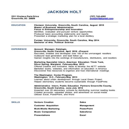 Jackson Holt Resume 2016 | DOCX