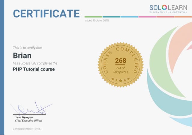 Solo Learn Php Certificate Ppt