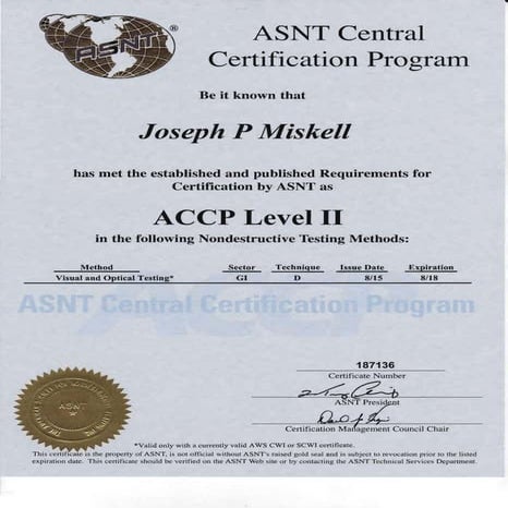 ASNT Level ll Cerfificate | PDF