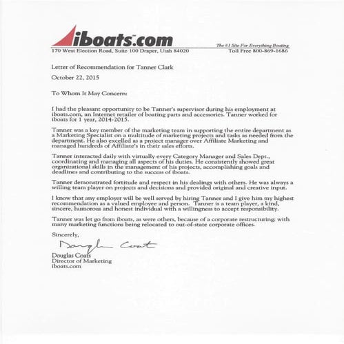 Letter of Recommendation iboats.com Doug Coats