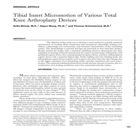 Tibial Insert Micromotion of Various Knee Devices-J of Knee surgery ...