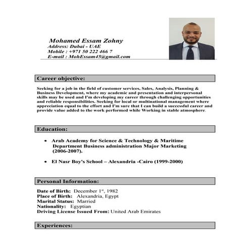 M Essam CV -1 | DOC | Business Banking & Finance | Business