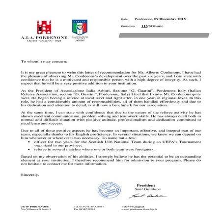 AIA - reference letter | PDF | Soccer | Sports