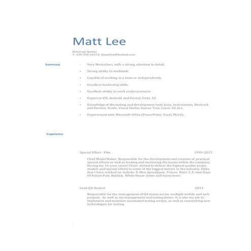 Matt Lee - Resume 2015 | DOCX