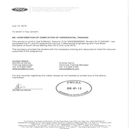 Ford confermation letter | PDF