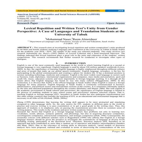 Lexical Repetition and Written Text’s Unity from Gender Perspective: A ...