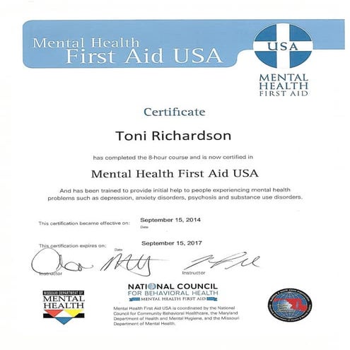Toni Mental Health Certification | PDF
