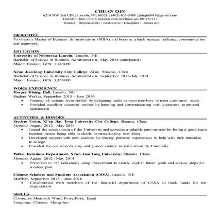 Resume Chuan Qin | DOCX