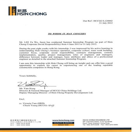 Hsin Chong Construction Group Reference Letter | PDF