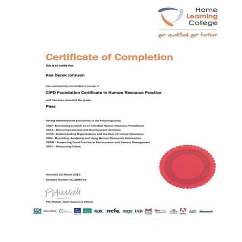 CIPD Level 3 pass certificate from college | DOCX | College Education ...