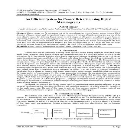 An Efficient System For Cancer Detection Using Digital Mammograms Pdf