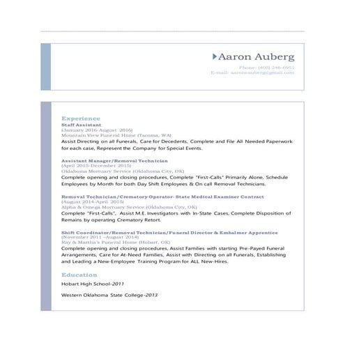 Aaron Auberg funeral resume | DOCX