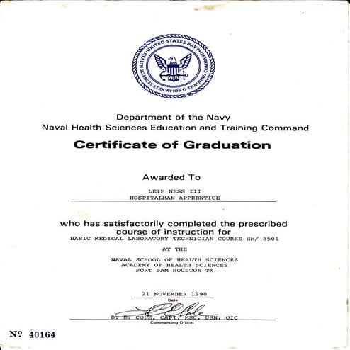 US Navy Medical Laboratory School Diploma | PDF