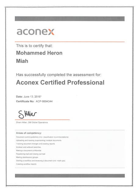 ACONEX Certificate (ACP) | PDF