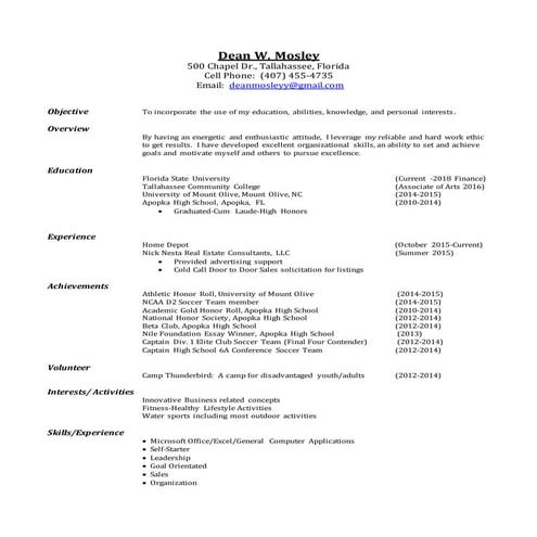 Dean Mosley Resume 2016 | DOCX