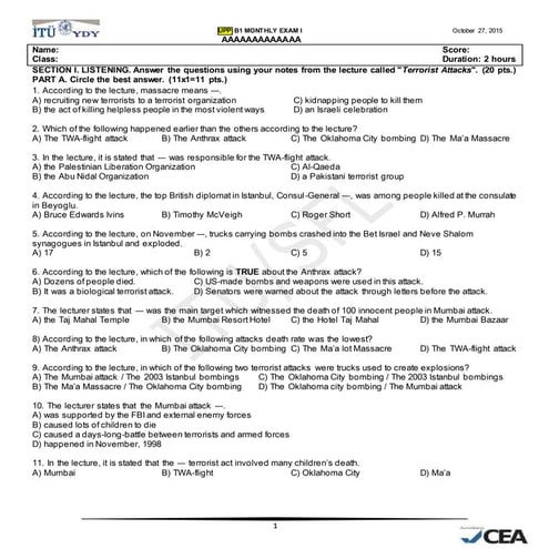 B1 cumulative sample 1 questions | DOCX