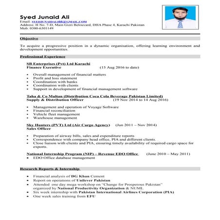 CV-Syed Junaid Ali-2017 | DOC | Aviation Industry | Industries