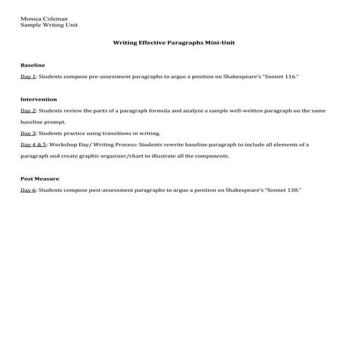 Coleman_Teaching Writing Sample Unit | PDF