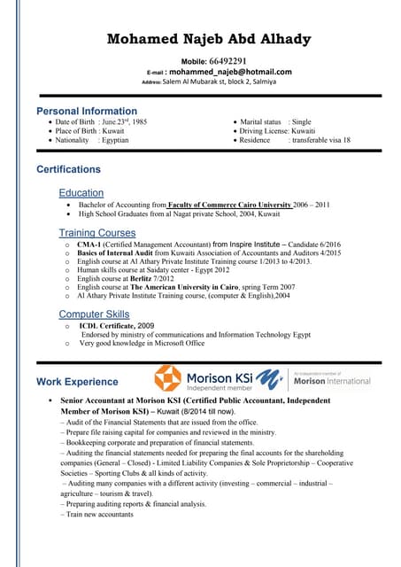 احمد عادل محاسب Ar & Eng CV | PDF