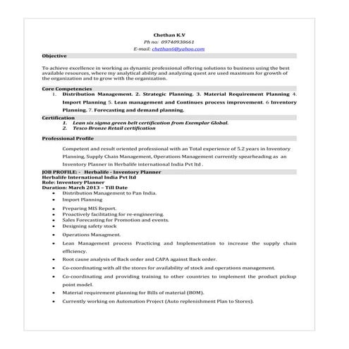 Chethan Inventory Planner Resume 33 | DOC | Logistics | Business