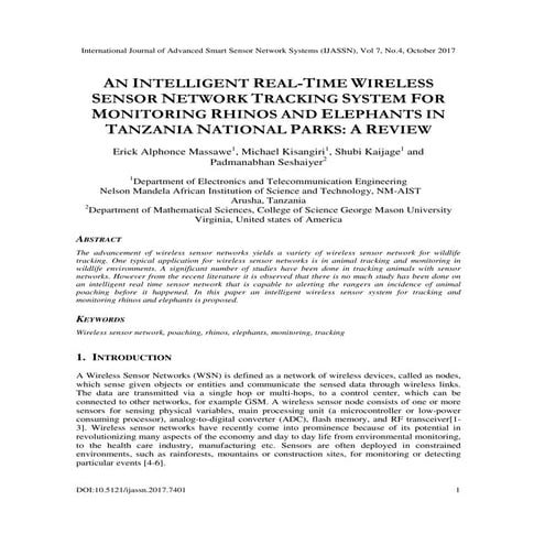 AN INTELLIGENT REAL-TIME WIRELESS SENSOR NETWORK TRACKING SYSTEM FOR MONITORING RHINOS AND ...