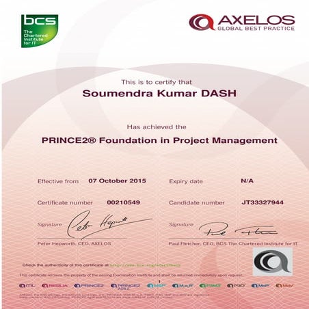 PRINCE2 Foundation Certificate | PDF