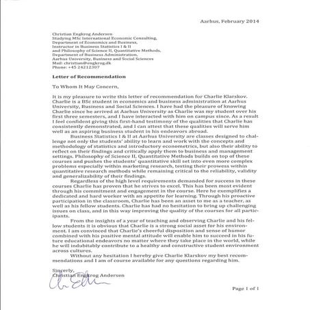 Letter of Recommendation - From Christian Engkrog | PDF