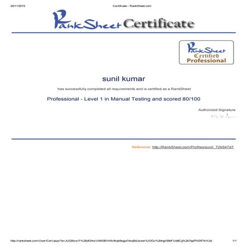 Certificate - RankSheet | PDF