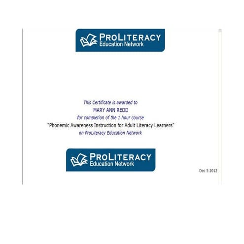 ProLiteracy Certificate 5 | DOC