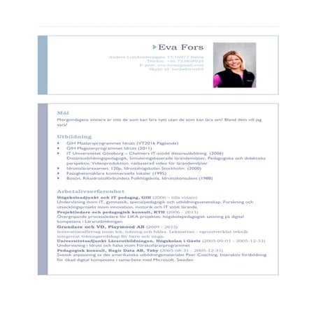 CV Eva Fors Update 2016 | PDF