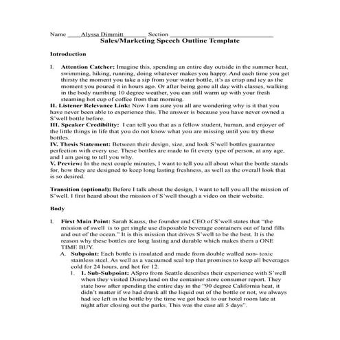 COM 287- Sales Speech Outline | PDF