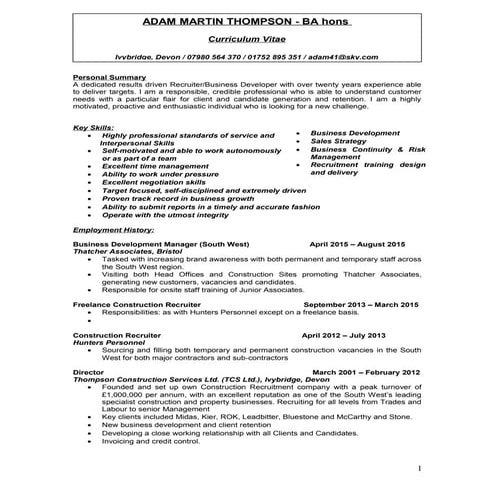 Adam Thompson CV 2015 revised | PDF