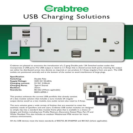 Crabtree Capital TW/SW USB Socket | PDF