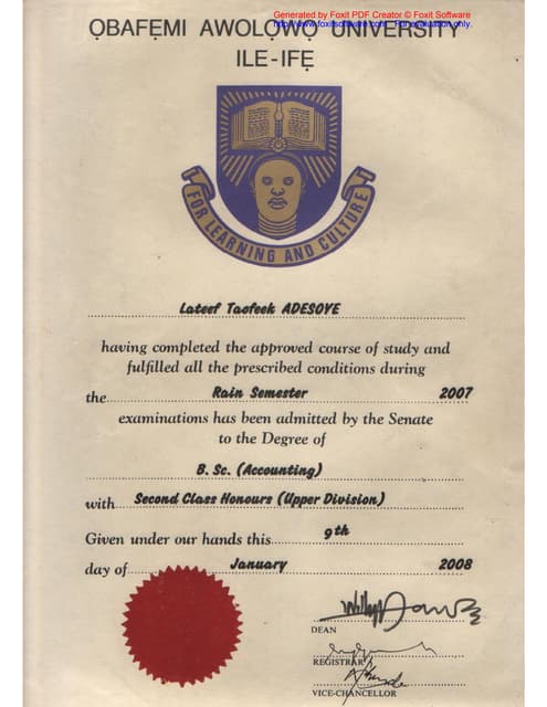 My BSc Certificate | PDF